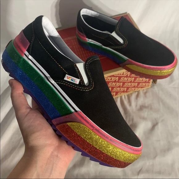 Vans | Shoes | Vans Classic Slip On Stacked Platform Black White Multi ...